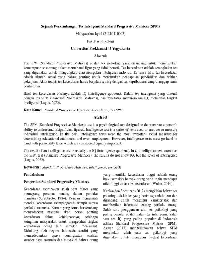 Tes Inteligensi Standard Progressive Matrices | PDF | Karier & Perkembangan