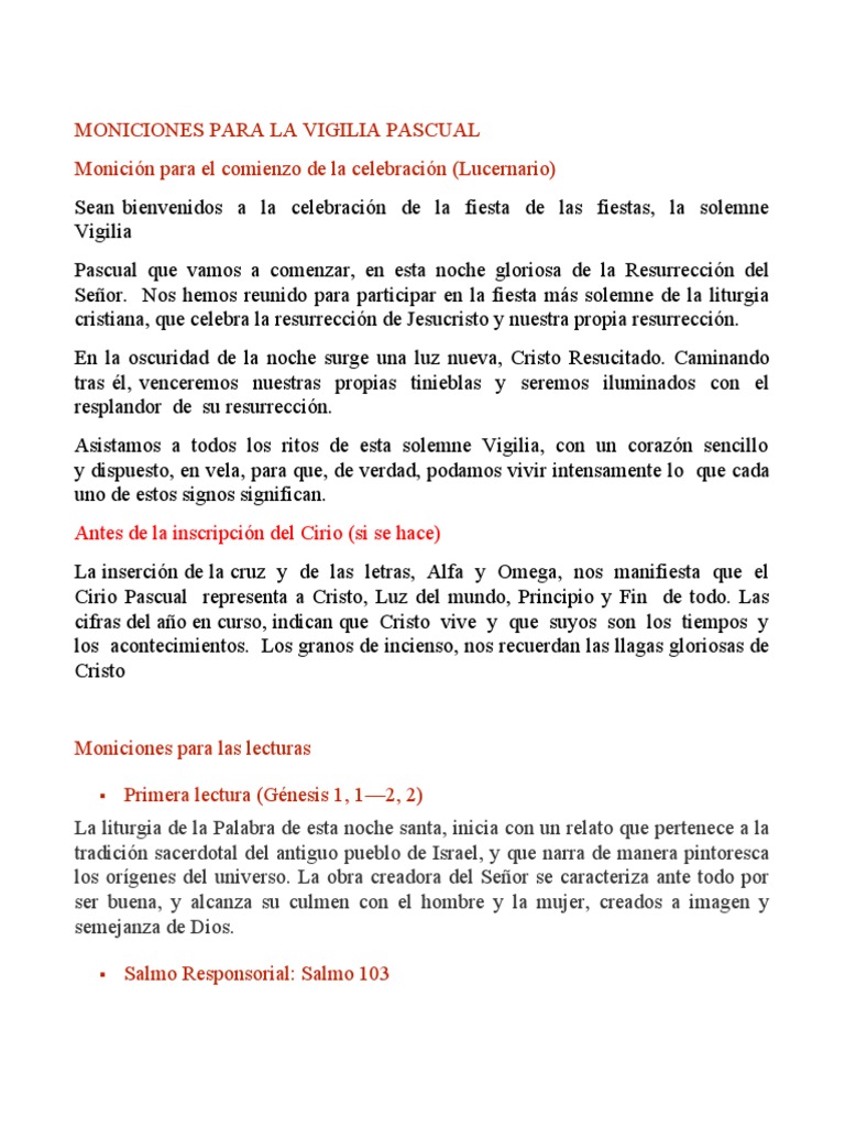Moniciones para La Vigilia Pascual | PDF | Misa (liturgia) | La ...