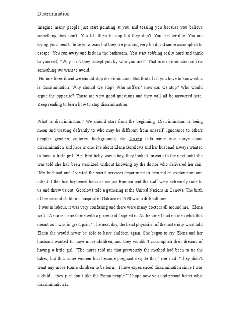 6th Grade Level Discrimination Essay | PDF | Discrimination | Childbirth