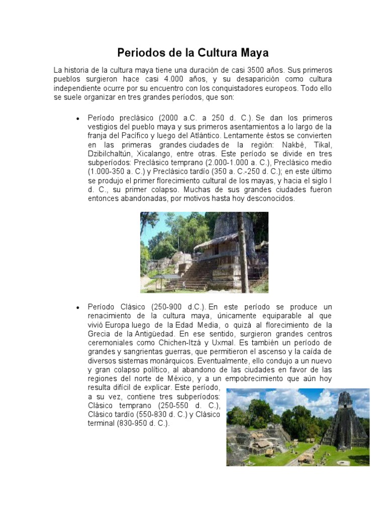 Imagenes Periodos de La Cultura Maya | PDF | Civilización maya ...