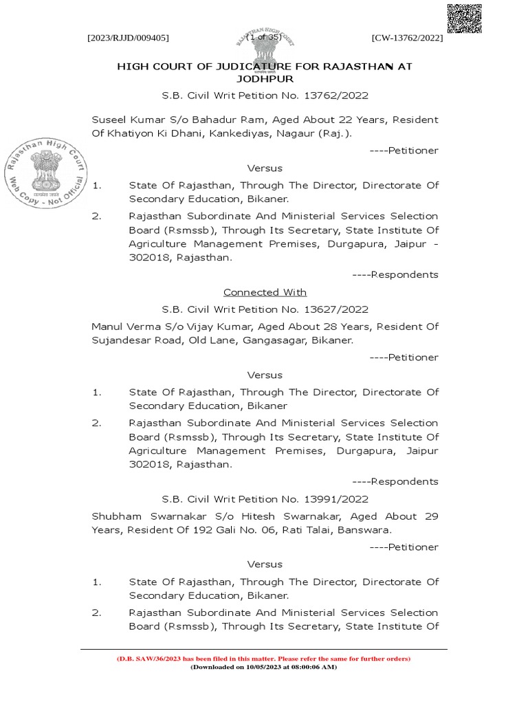 High Court of Judicature For Rajasthan at Jodhpur: (2023/RJJD/009405 ...