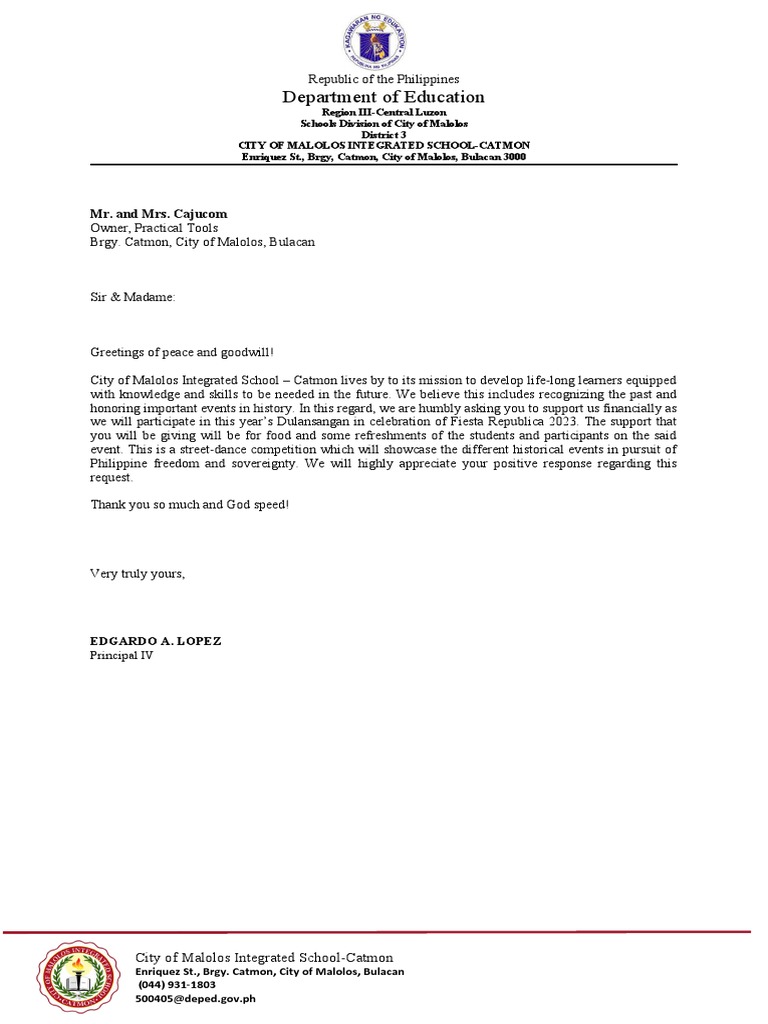 Letter For Dulansangan | PDF