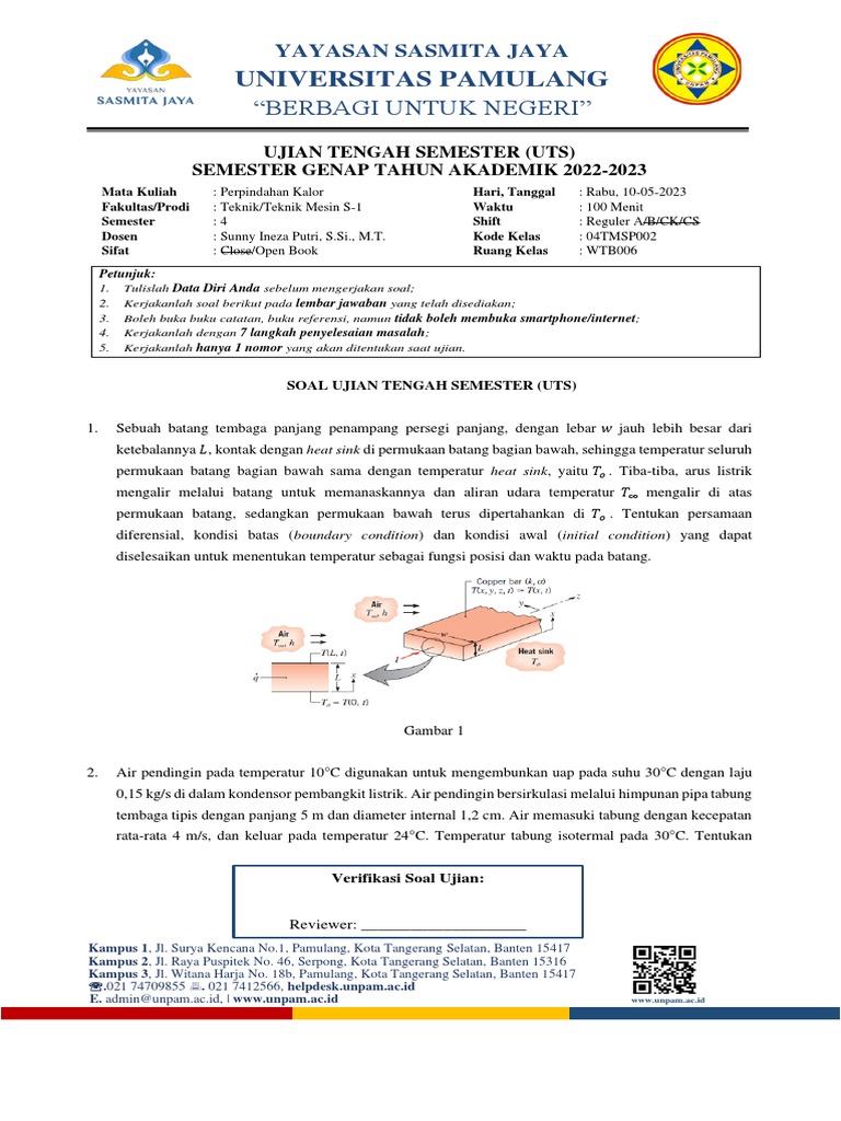 Soal UTS Perpindahan Kalor UNPAM | PDF