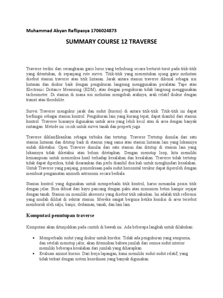 MuhammadAbyanRaflipasya - 1706024873 - Summary Course 12 - Modul Traverse | PDF