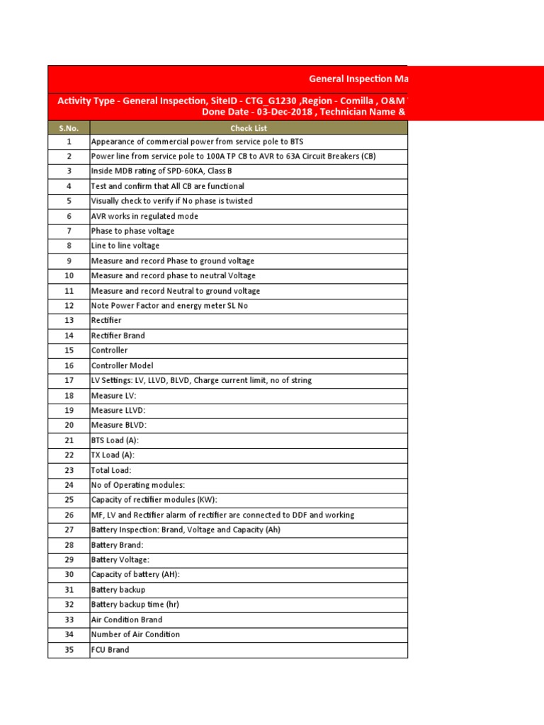 Rectifier Inspection Checklist | PDF | Rectifier | Air Conditioning