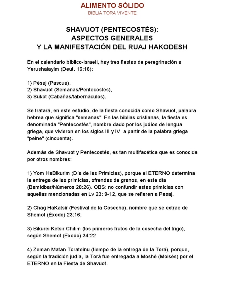 Shavuot Pentecostés Aspectos Generales | PDF | Libro del éxodo | Pascua