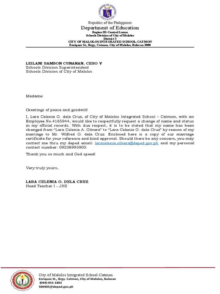 Letter To SDS CHANGE of NAME | PDF