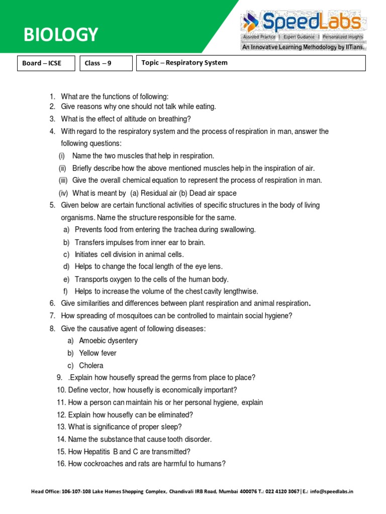 ICSE Class 9 Respiratory System Q&A | PDF | Science & Mathematics