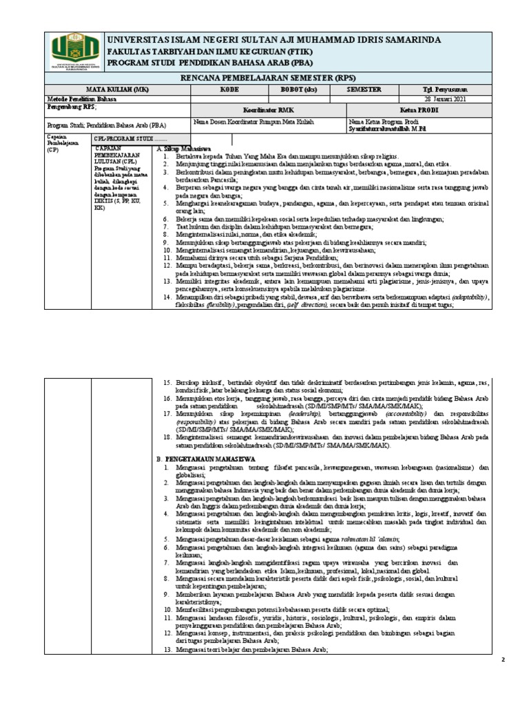 RPS Metode Penelitian Bahasa | PDF | Karier & Perkembangan | Seni ...