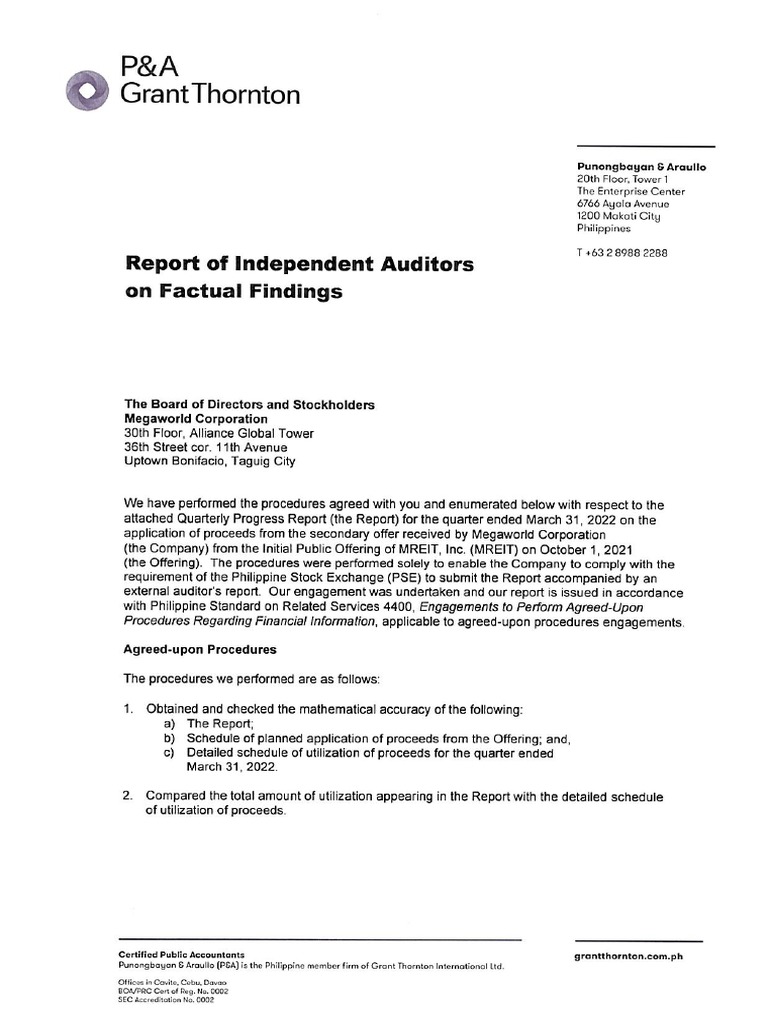 MEG - Report On Factual Findings - IPO and Phase 2 1Q 2022 | PDF