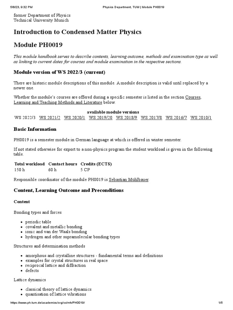 Introduction To Condensed Matter Physics Module PH0019 | PDF | Condensed Matter Physics ...
