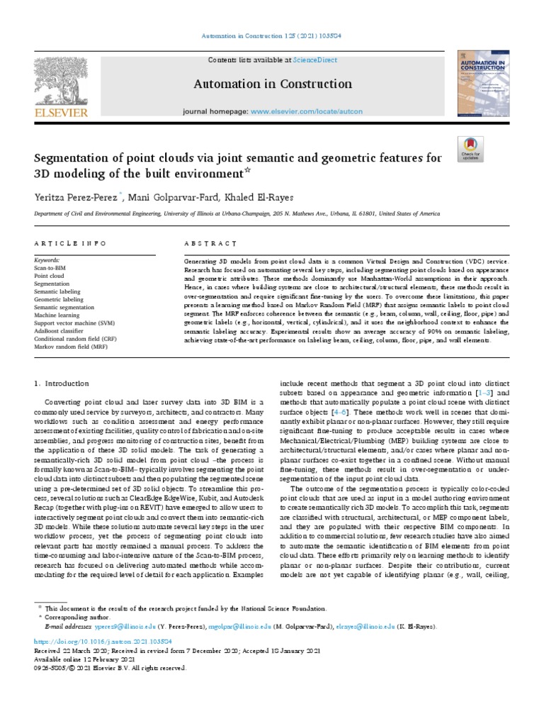 Segmentation of Point Clouds Via Joint Semantic and Geometric Features ... Segmentation of Point Clouds Via Joint Semantic and Geometric Features ...