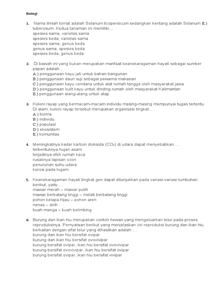 Soal Uas Biologi 2023 | PDF