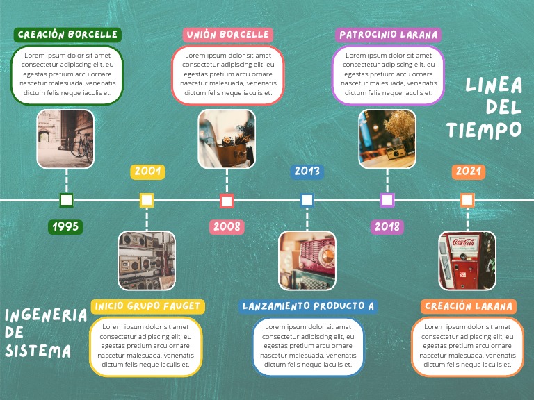 Gráfico de Línea de Tiempo Timeline Doodle Multicolor | PDF