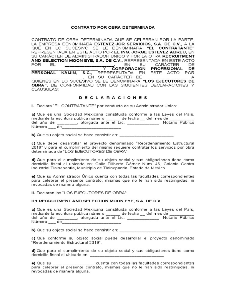 Contrato de Obra Determinada | PDF | Impuestos | Salario