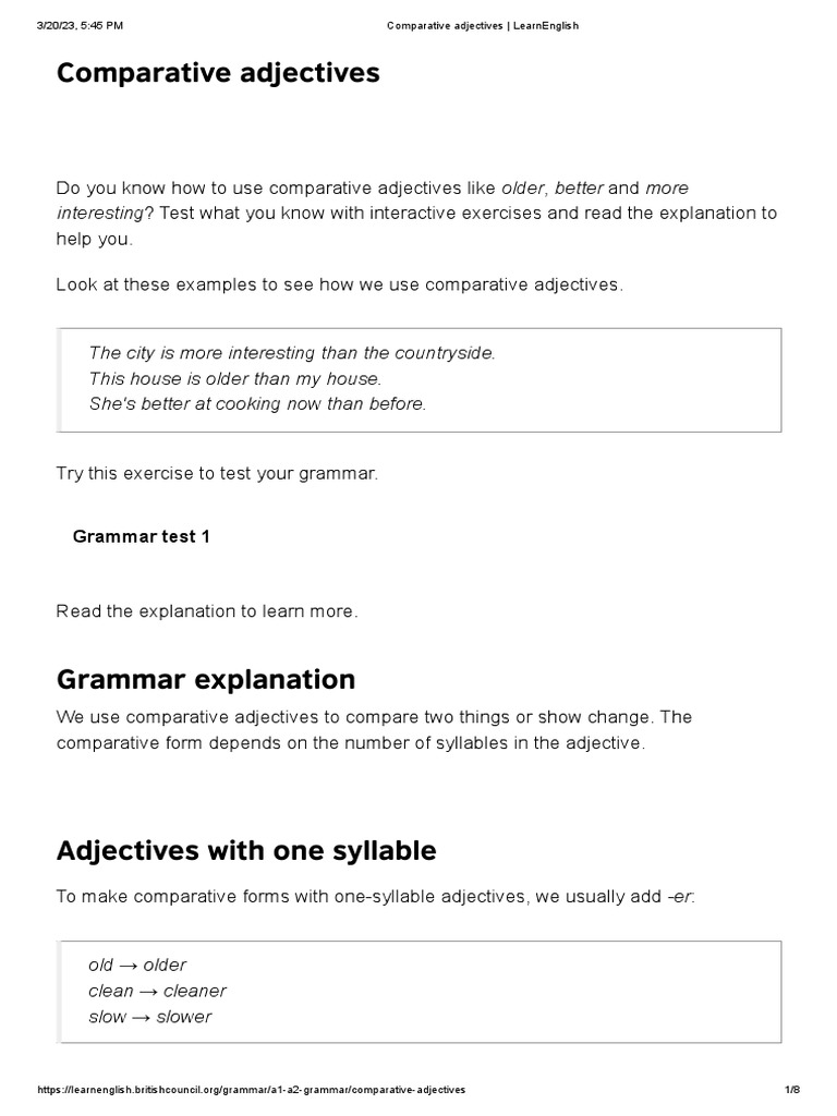Comparative Adjectives - LearnEnglish | PDF | Adjective | Syllable