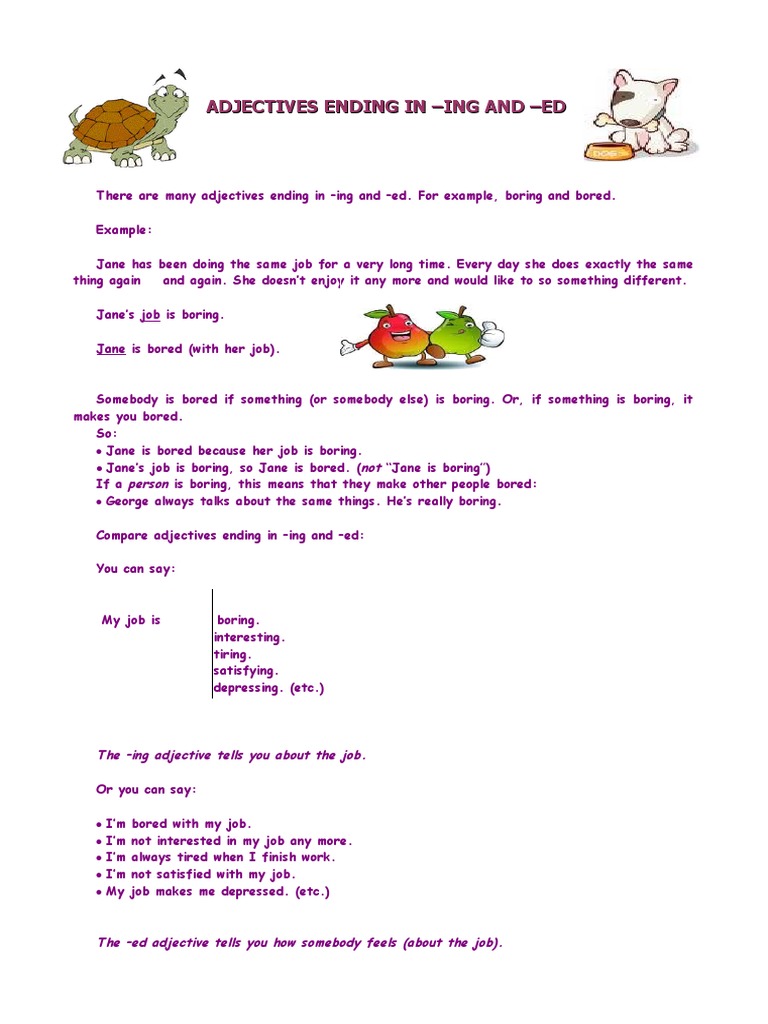 Adjectives Ending in Ed and Ing | PDF | Language Arts & Discipline