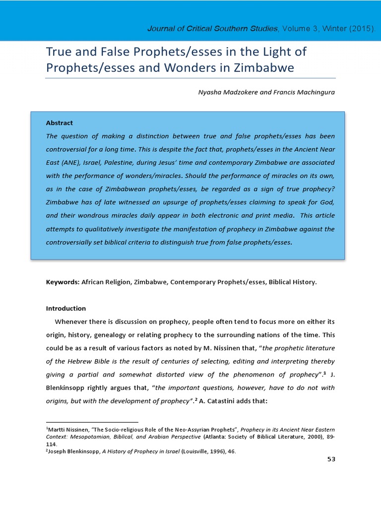 Distinguishing True and False Prophets in Zimbabwe | PDF | Prophet ...