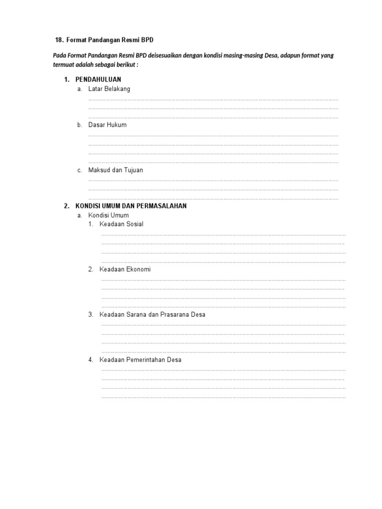 Pada Format Pandangan Resmi BPD Deisesuaikan Dengan Kondisi Masing ...