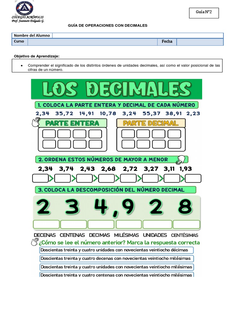 Operaciones y Valores Decimales | PDF | Estudios de idiomas extranjeros