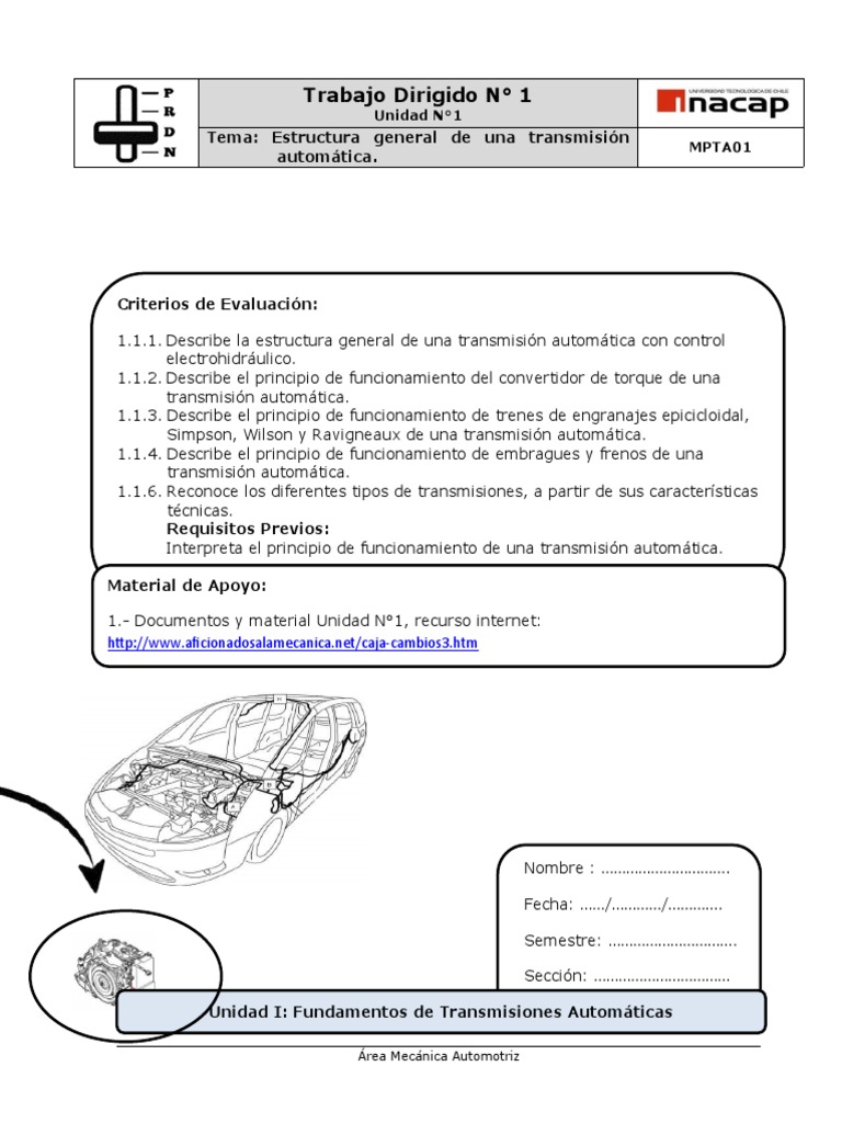 TD N°1 Unidad 1 MPTA01 | Descargar gratis PDF | Transmisión automática | Vehículos terrestres