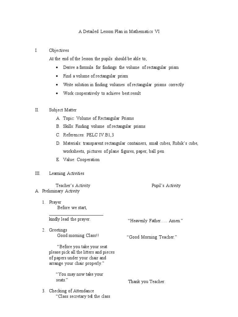Dokumen - Tips - A Detailed Lesson Plan in Mathematics Vivolume of Rectangular Prism | Download ...