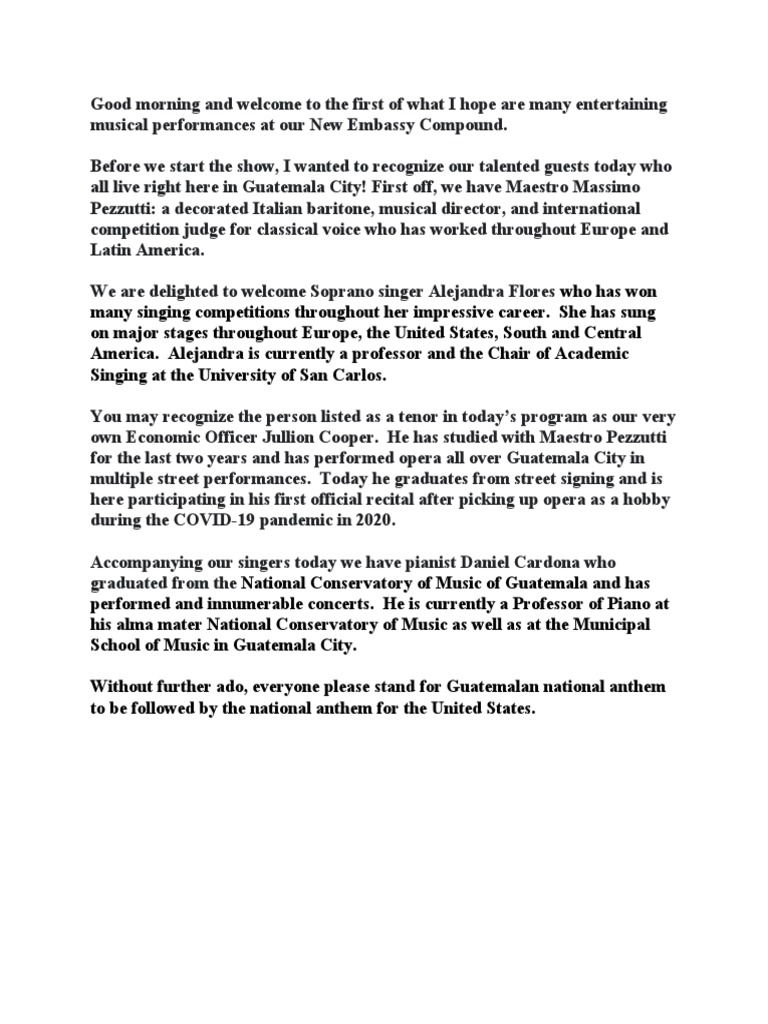 Opening Remarks For Friday Classical Music Recital | PDF