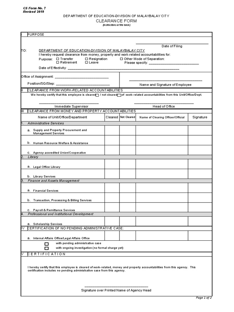 CS Form No. 7 Clearance Form | PDF | Economies | Business