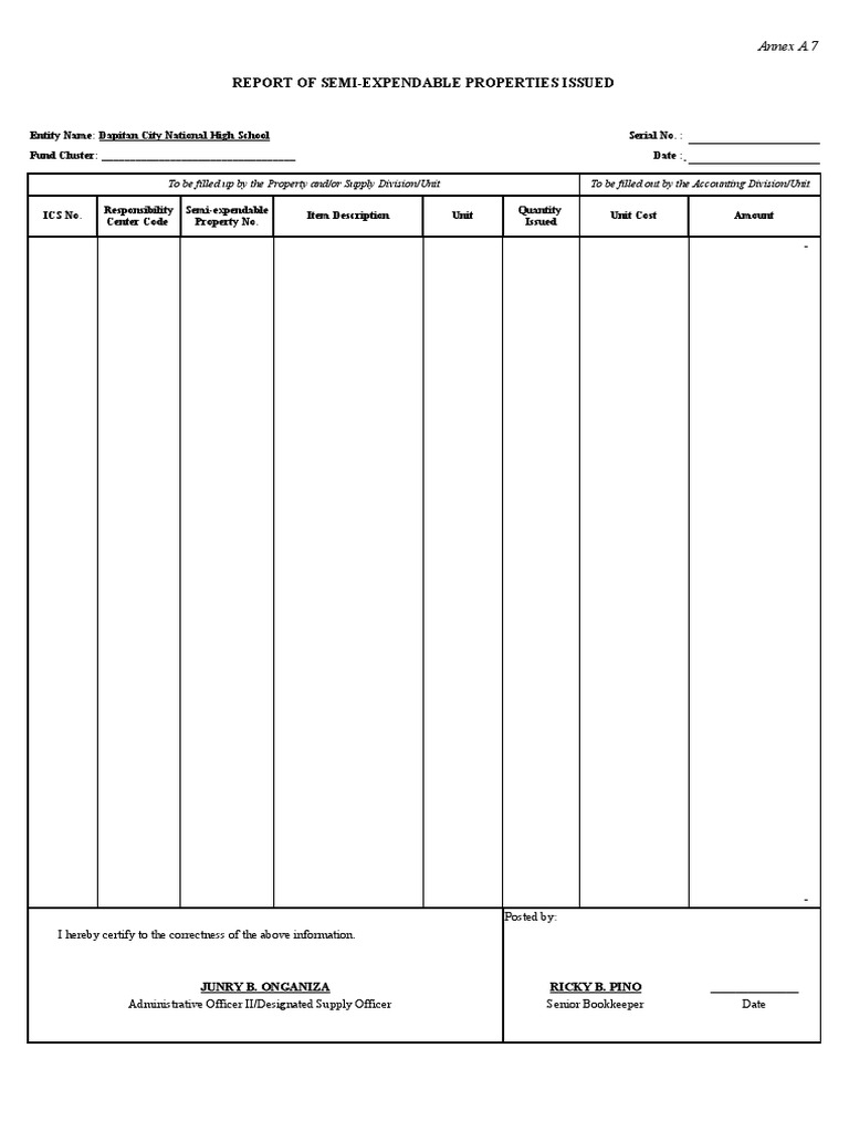 Report of Semi-Expendable Property Issued (RSPI) | PDF