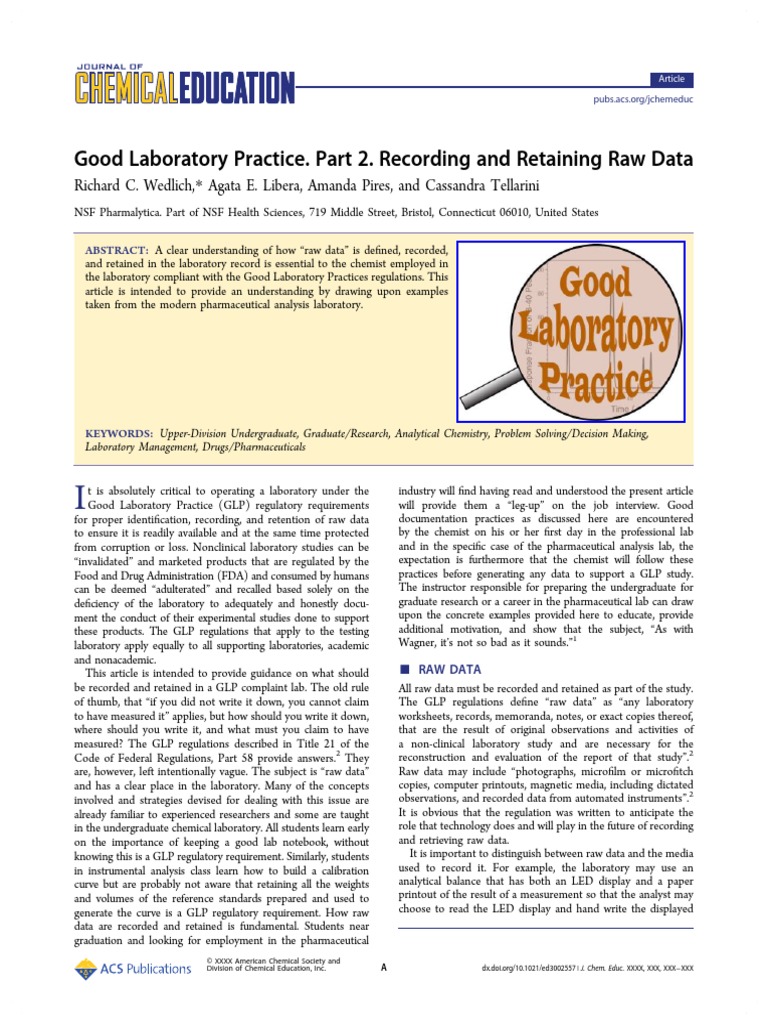 Good Laboratory Practice. Part 2. Recording and Retaining Raw Data ...