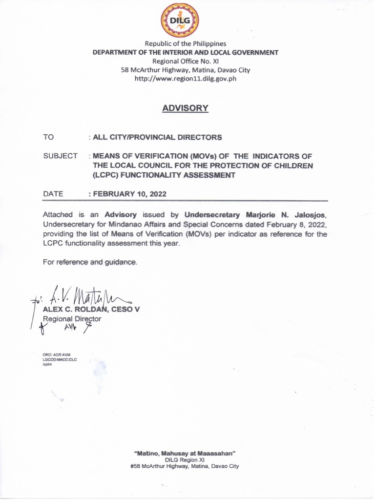 ADVISORY MOVs FOR LCPC FUNCTIONALITY ASSESSMENT135 | PDF