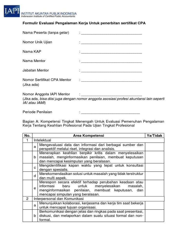 Formulir Evaluasi Mentoring CPA | PDF