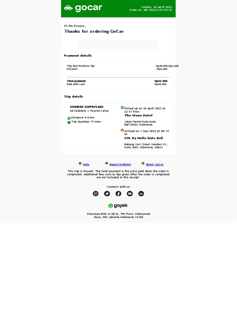 GoCar Trip Receipt for Rio | PDF