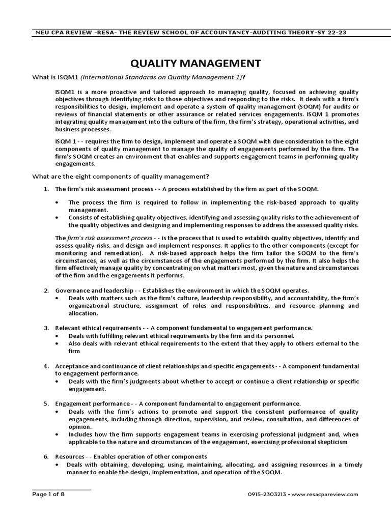 ISQM1 Components and SOQM Overview | PDF | Risk | Quality Management