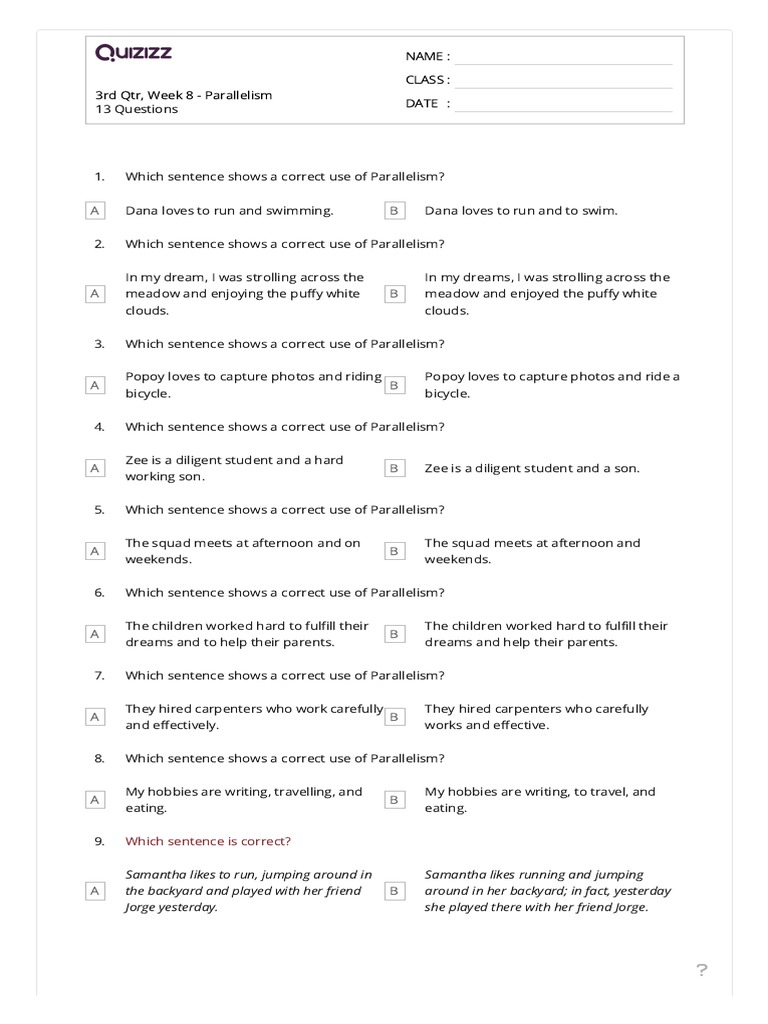 English 9 - Parallelism Asynchronous Activity PDF | PDF