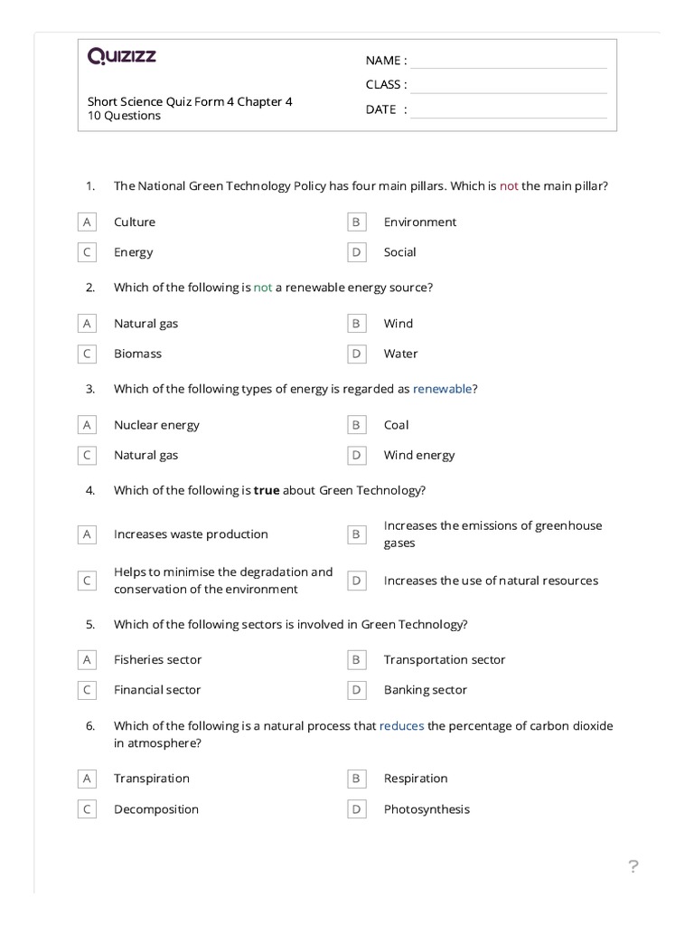 Form 4 Science Chapter 4 Quiz | PDF | Energy Development ...