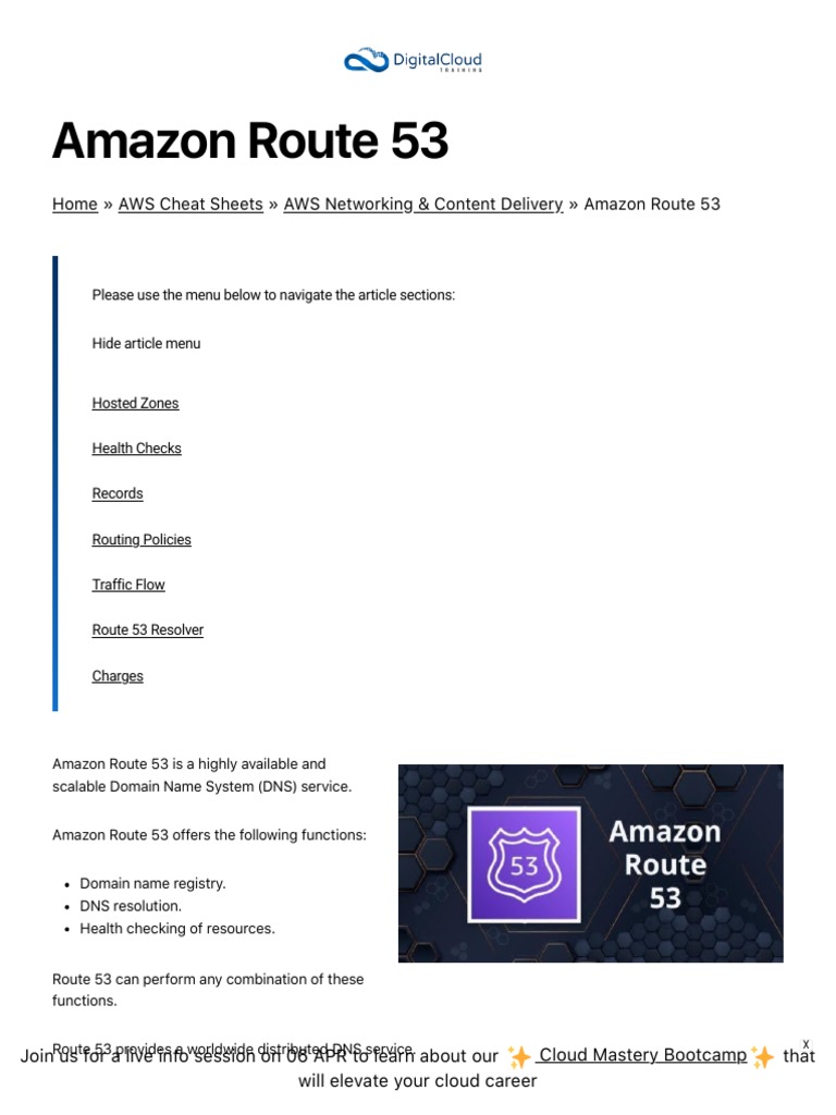 Amazon Route 53 - AWS Cheat Sheet | PDF | Domain Name System | Domain Name