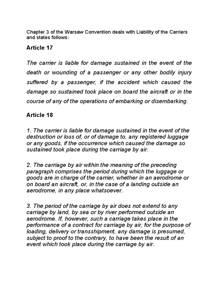 Carrier Liability Under Warsaw Convention | PDF | Legal Liability | Justice