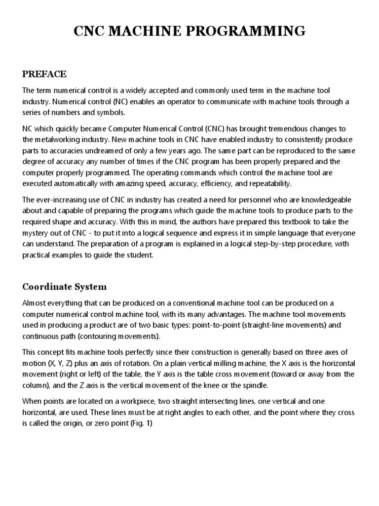 Cnc Machine Programming Amp Pdf Numerical Control Cartesian Coordinate System