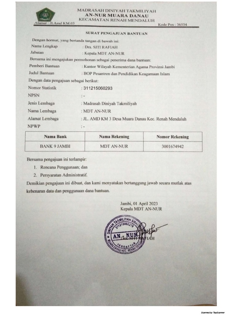 Proposal Bantuan Operasional MDT 2023 | PDF