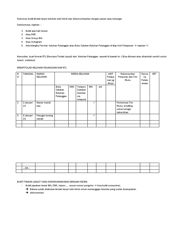 3.1.5.2 Bukti Tindak Lanjut Keluhan Oleh Klinik Dan Dikomunikasikan Dengan Pasien Atau Keluarga ...