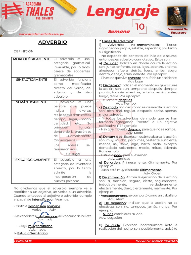 Semana 10. Adverbio PDF | PDF | Adverbio | Sintaxis