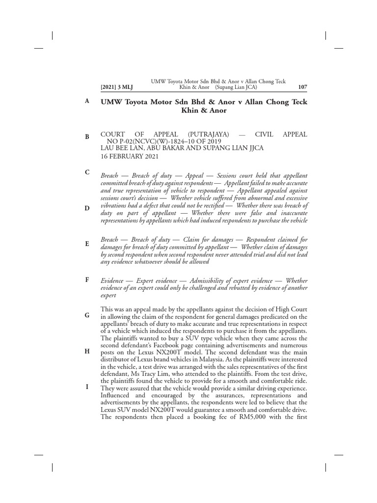 UMW Toyota Motor SDN BHD & Anor V Allan Chong Teck Khin & Anor | PDF ...