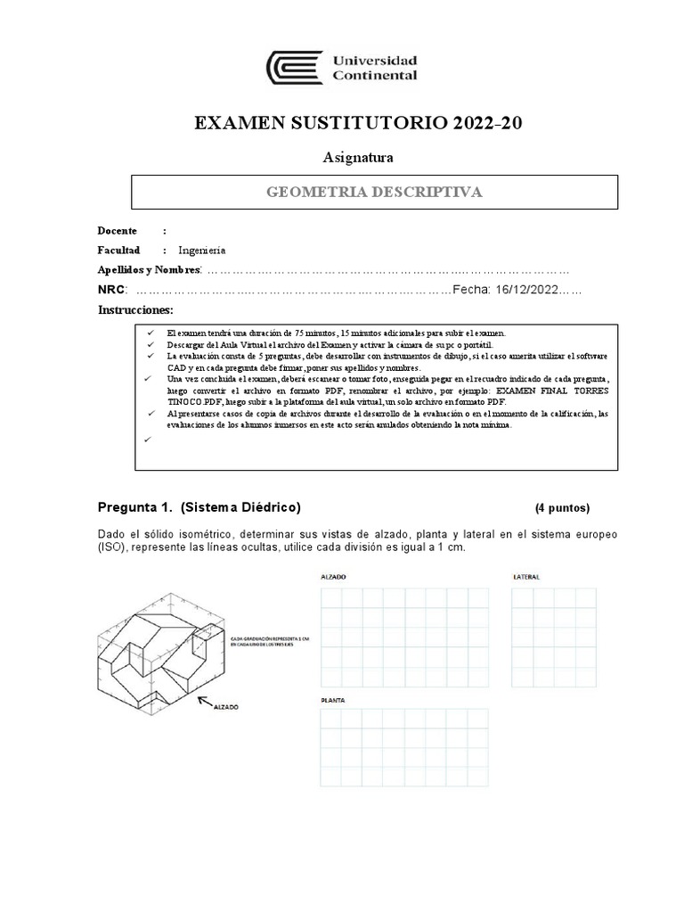 Examen Sustitutorio GD 2022-20 | PDF | Geometría