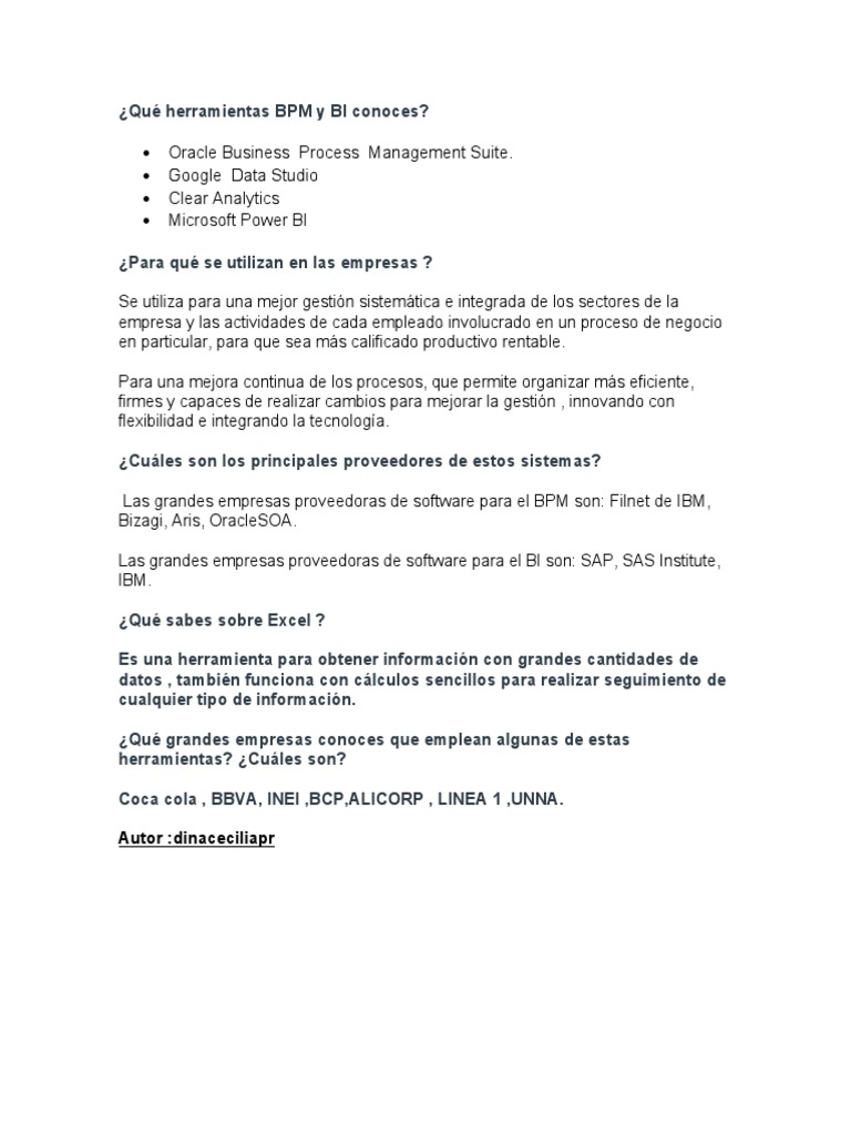 Qué Herramientas BPM y BI Conoce1 | PDF