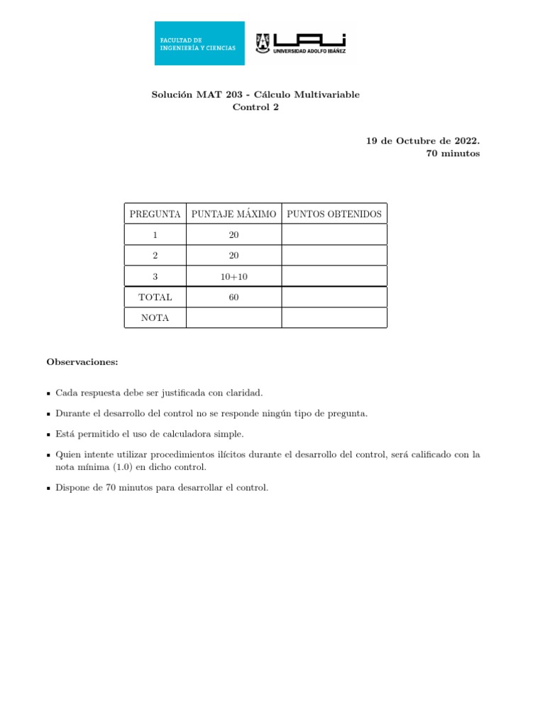 Pauta Control 2 | Descargar gratis PDF | Integral | Análisis matemático