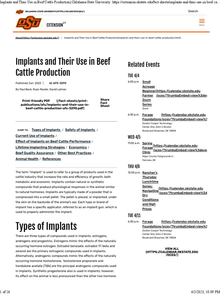 Implants and Their Use in Beef Cattle Production Oklahoma State ...