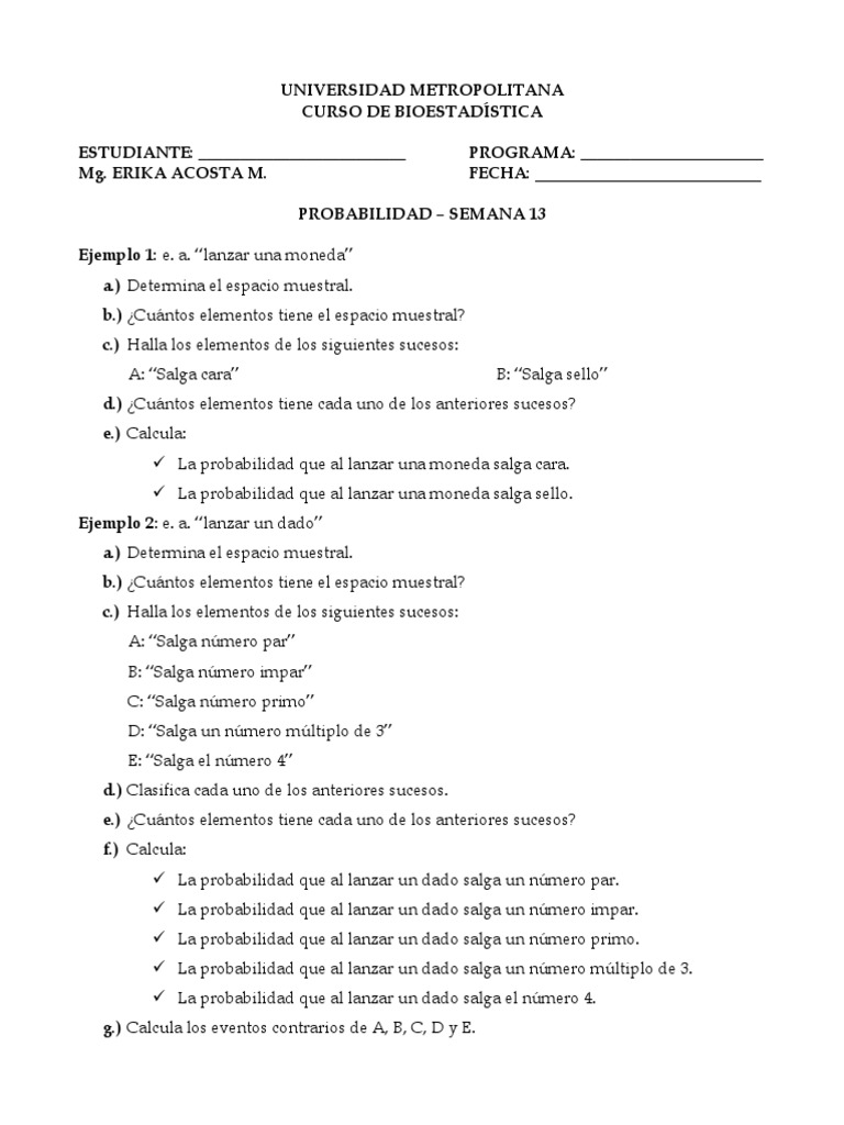 Ejercicios de Probabilidad | PDF | Probabilidad | Probabilidades y estadísticas