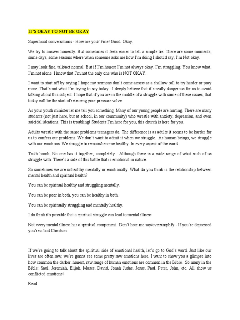 Its Okay Not To Be Okay | PDF | Prayer | Bible