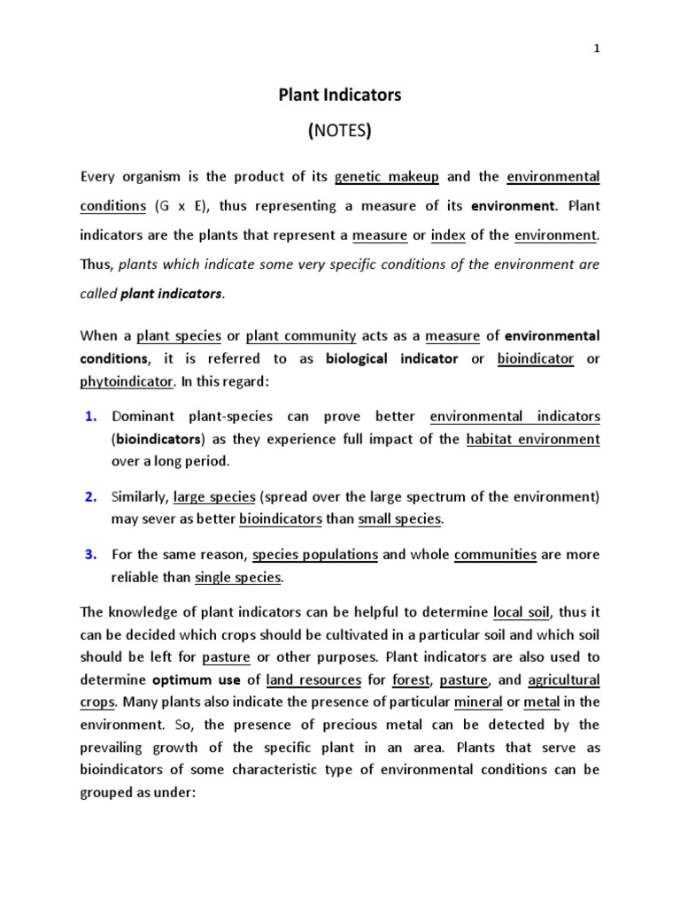 Plant Indicators (Notes) | PDF | Leaf | Soil